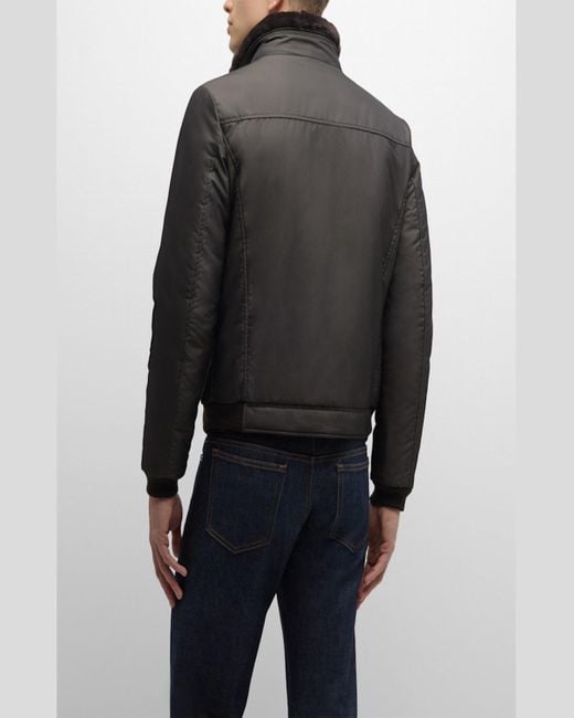 Moorer Bomber Jacket With Shearling Collar in Black for Men | Lyst