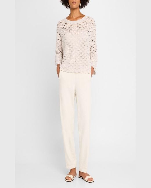 Eileen Fisher Scalloped Lace-Stitch Sweater in Natural | Lyst