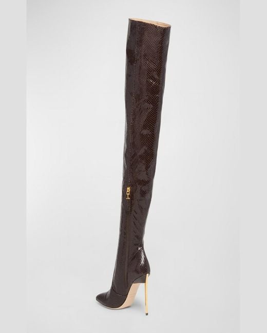 Tom Ford Python-Embossed Stiletto Over-The-Knee Boots in Brown | Lyst