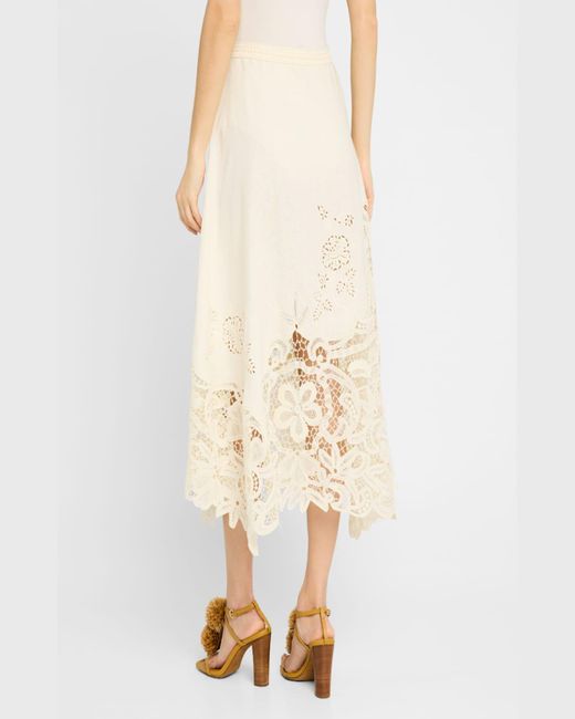 Ulla Johnson Rae Lace Linen Midi Skirt in Natural | Lyst