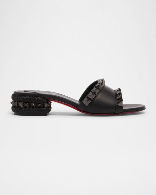 Christian Louboutin Pyramule Leather Spike Sole Mule Sandals in Black ...