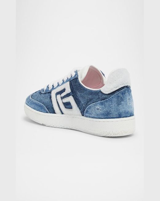 Balmain Swan Destroyed Denim Low-Top Sneakers in Blue | Lyst