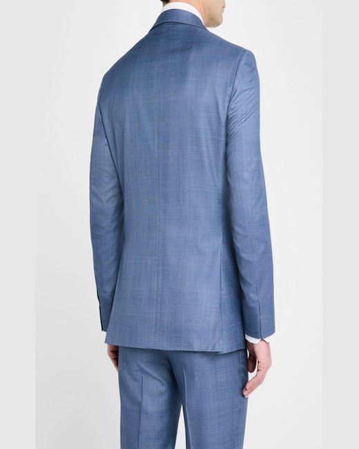 Canali Wool-Silk Windowpane Suit in Blue for Men | Lyst
