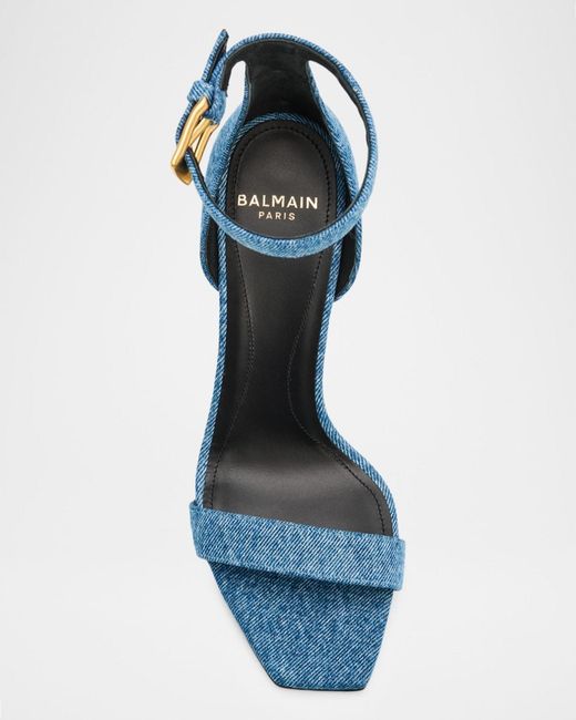 Balmain 100Mm Anthem Denim Ankle-Strap Sandals in Blue | Lyst