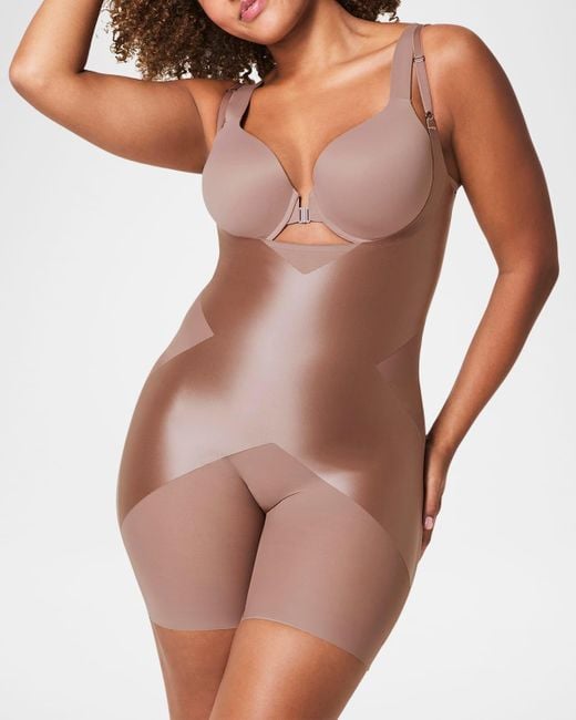 Spanx Open-Bust X Mid-Thigh Bodysuit in Natural | Lyst