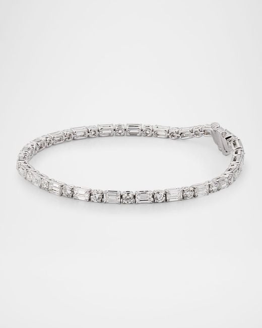 Neiman Marcus Platinum East-West Emerald-Cut And Round Tennis Bracelet ...