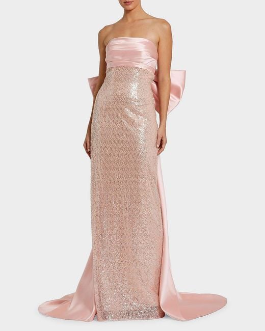 Mac Duggal Strapless Bow-Back Sequin Column Gown in Pink | Lyst