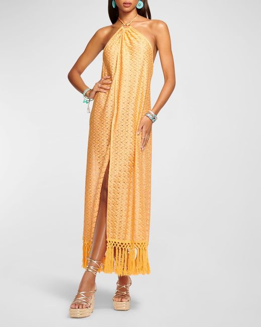 Ramy Brook Fauna Crochet Halter Maxi Dress In Metallic Lyst
