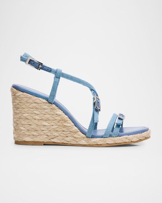Stuart Weitzman Georgie Denim Strappy Espadrille Sandals in Blue | Lyst