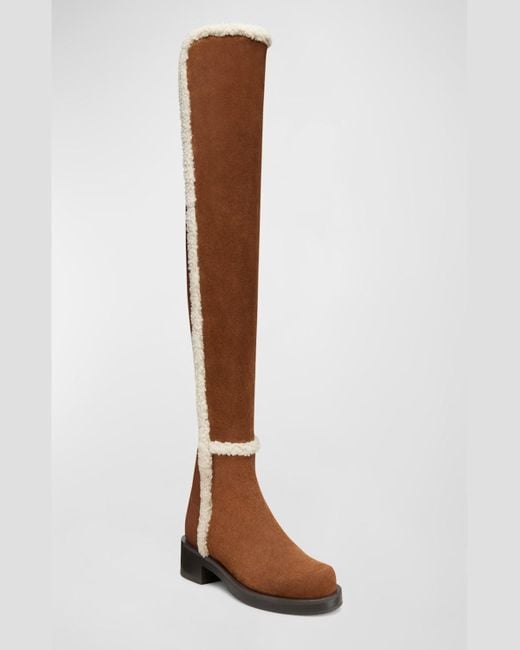 Stuart Weitzman 5050 Bold Suede Shearling Knee Boots in Brown | Lyst