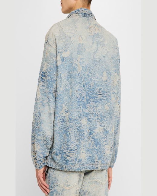 DIESEL Destroyed Jacket in Blue for Men | Lyst