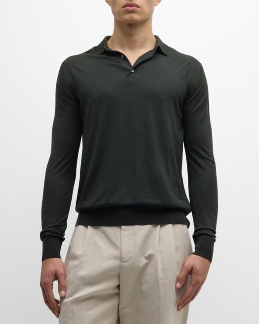 Loro Piana Apos;S Long-Sleeve Wool Polo Shirt in Black for Men | Lyst
