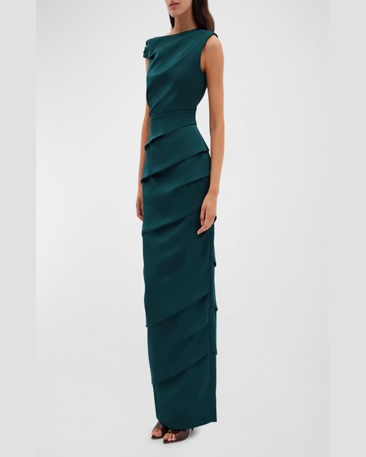 Rachel Gilbert Rylan Pleated Sleeveless Column Gown in Green | Lyst