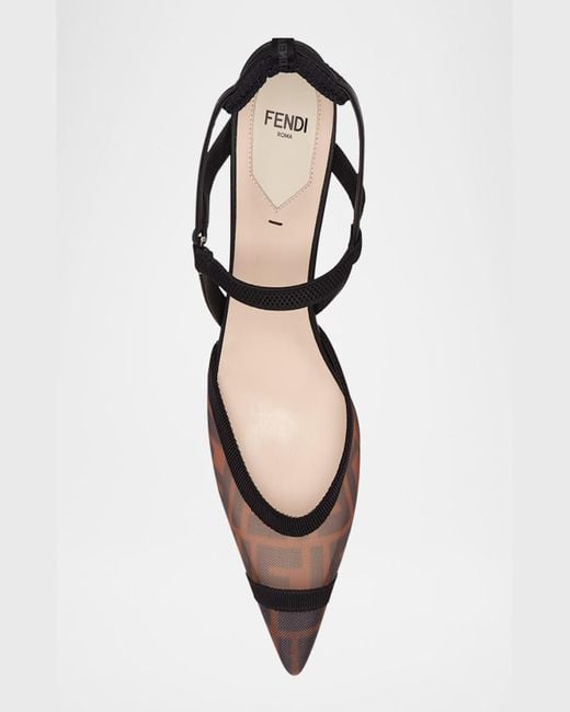 Fendi Colibri Ff Mesh Slingback Kitten-Heel Pumps in Metallic | Lyst