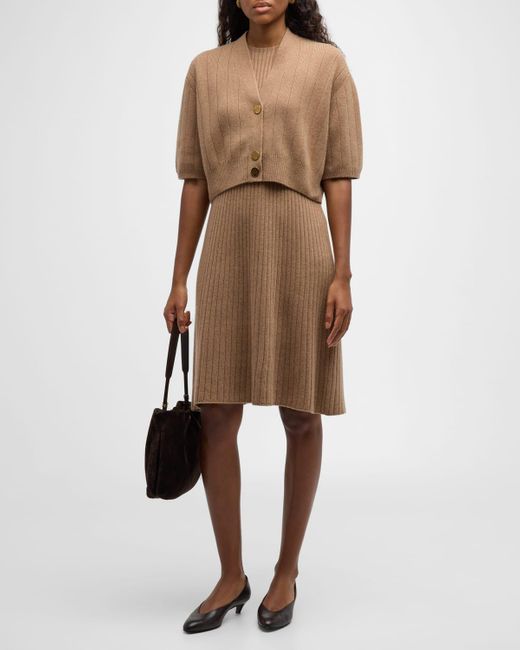 Loro Piana Cervatto Cap-Sleeve Cashmere Rib Dress in Natural | Lyst