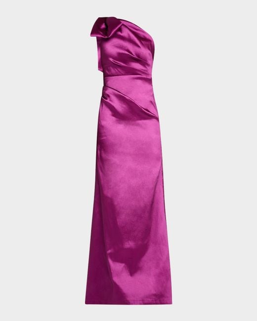 Teri Jon One-Shoulder Bow Column Gown in Purple | Lyst