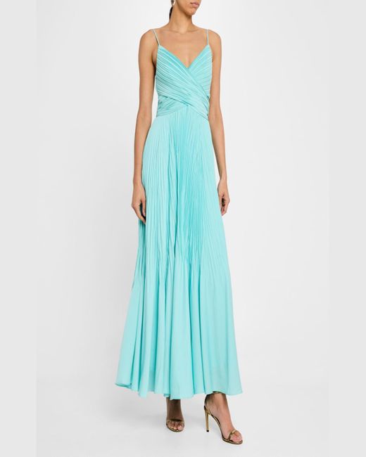 Kobi Halperin Morgan Pleated Crossover Maxi Dress in Blue | Lyst