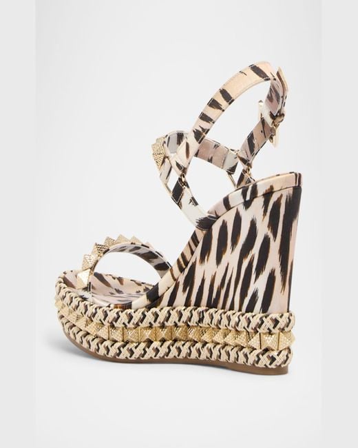 Christian Louboutin Pyraclou Leopard Spike Wedge Sandals in Metallic | Lyst