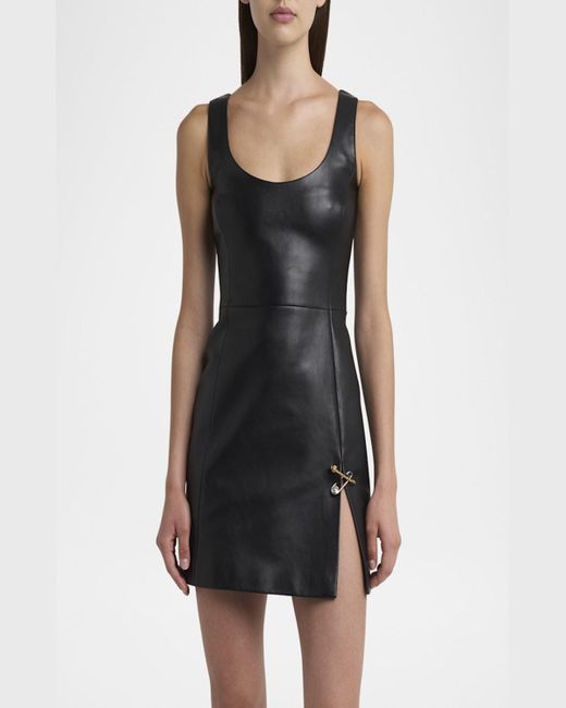 Versace Two Tone Safety Pin Slit Leather Mini Dress In Black Lyst