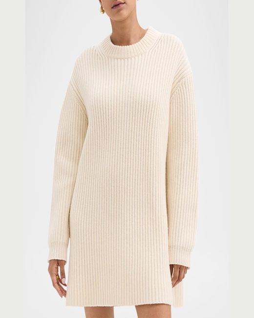 Theory Chunky Oversized Rib Wool Mini Dress in Natural | Lyst