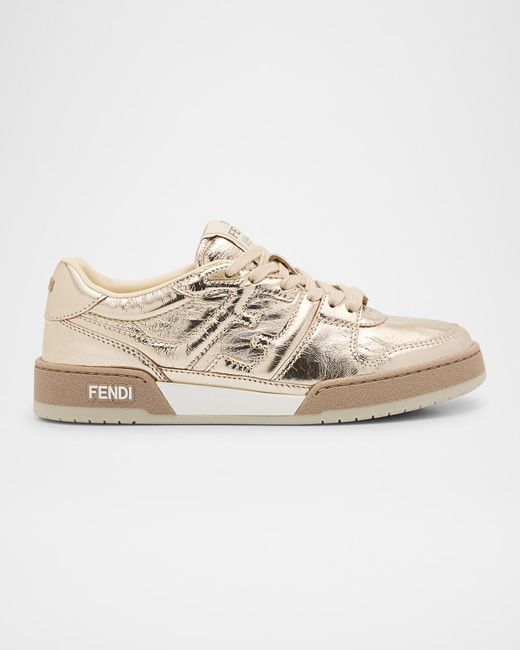 Fendi Match Metallic Low-Top Sneakers in Natural | Lyst