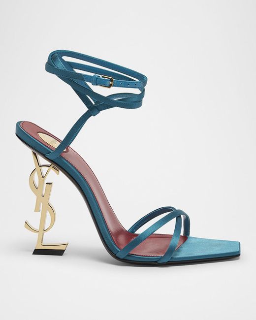 Saint Laurent Opyum Ysl Logo-Heel Wrap-Ankle Sandals With Golden ...
