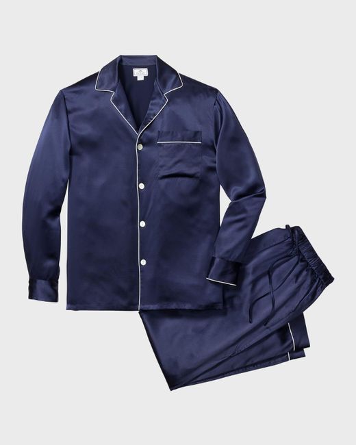 Petite Plume Piped Silk Pajama Set in Blue for Men | Lyst
