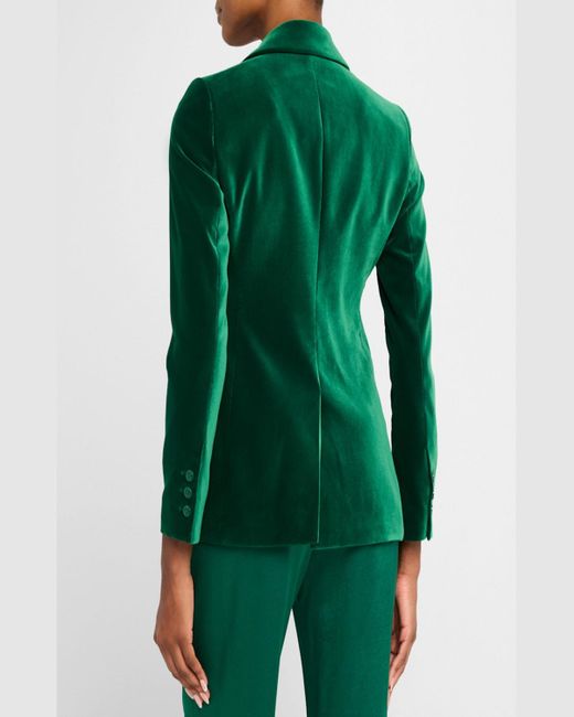Alice + Olivia Macey Notch-Collar Fitted Velvet Blazer in Green | Lyst