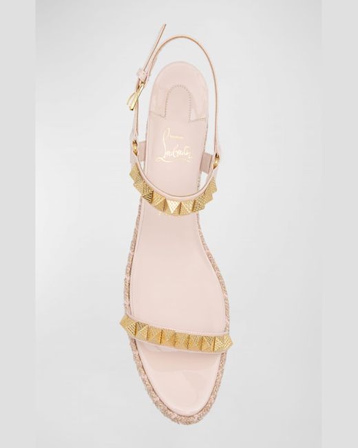 Christian Louboutin Pyraclou Patent Spike Wedge Sandals in White | Lyst