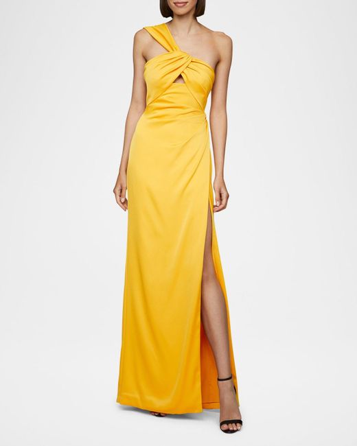 Halston Blaise One-Shoulder Cutout Column Gown in Yellow | Lyst