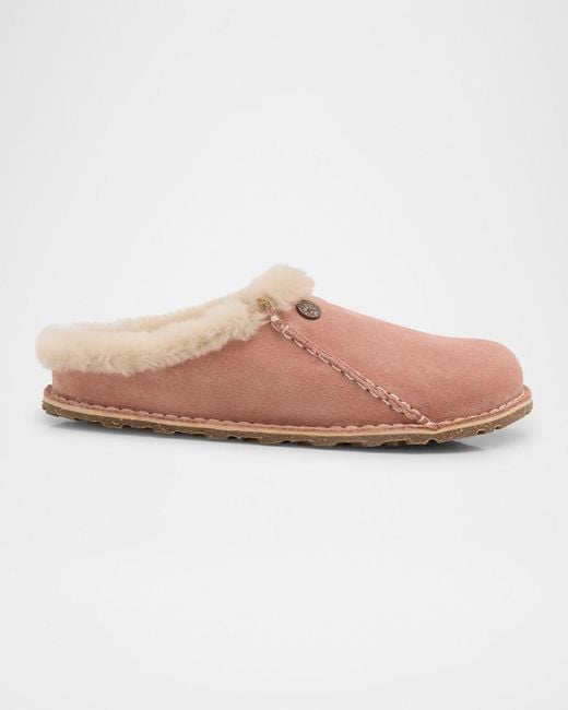 Birkenstock Zermatt Suede Shearling Slipper Mules in Pink | Lyst