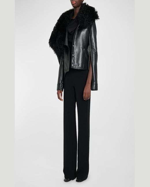 Courreges Lamb Shearling Asymmetric Leather Moto Jacket in Black | Lyst