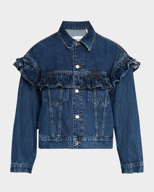 FRAME The Ruffle Denim Jacket in Blue | Lyst