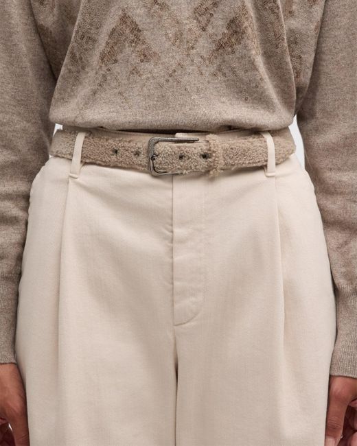 Brunello Cucinelli Curly Sheep Shearling Belt in Natural | Lyst