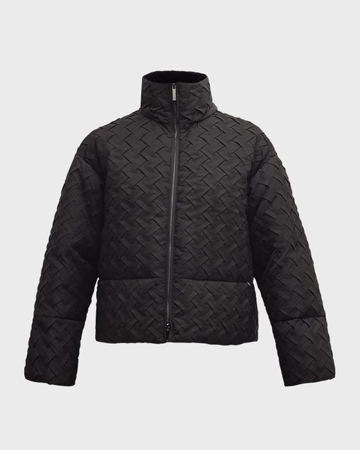 Emporio Armani Weave Texture Puffer Jacket in Blue | Lyst