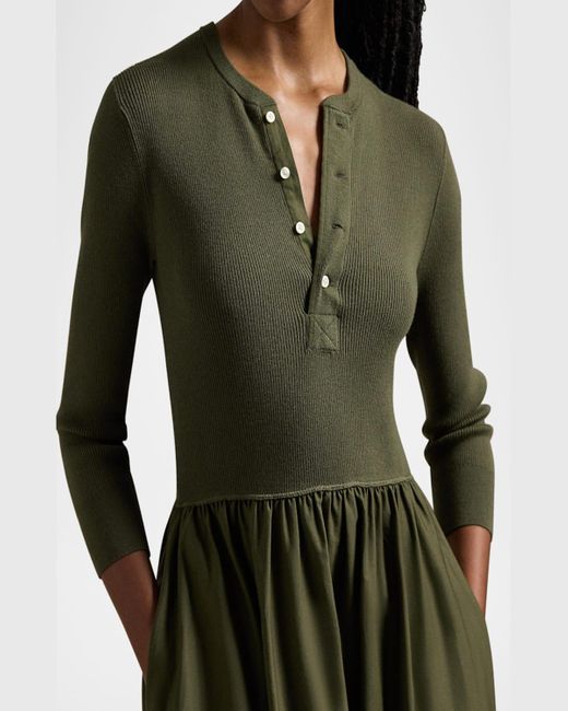 Polo Ralph Lauren Henley-Bodice Maxi Dress in Green | Lyst