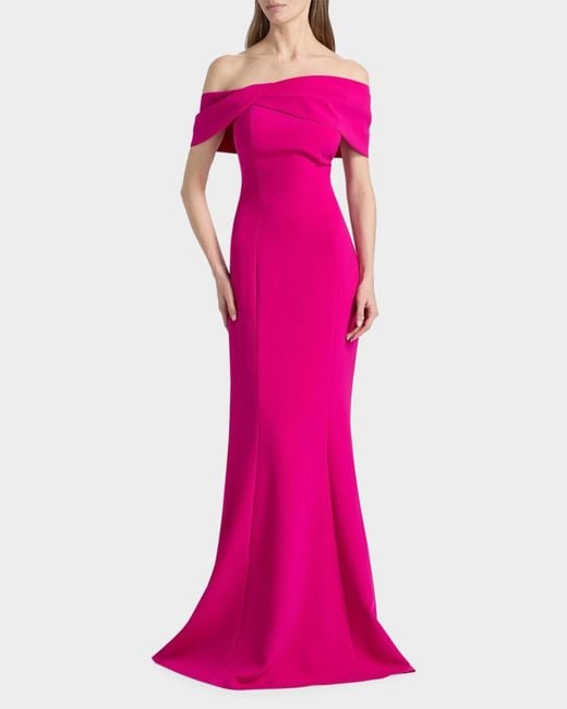 Teri Jon Off-Shoulder Stretch Crepe Mermaid Gown in Pink | Lyst