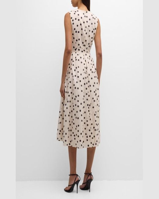 Max Mara Carol Polka-Dot Sleeveless Pleated Midi Dress in White | Lyst