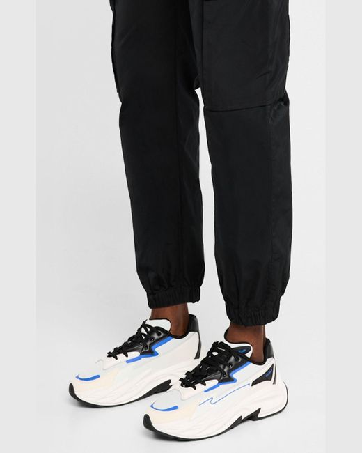 Balmain Run-Row Leather And Nylon Sneakers in Blue for Men | Lyst