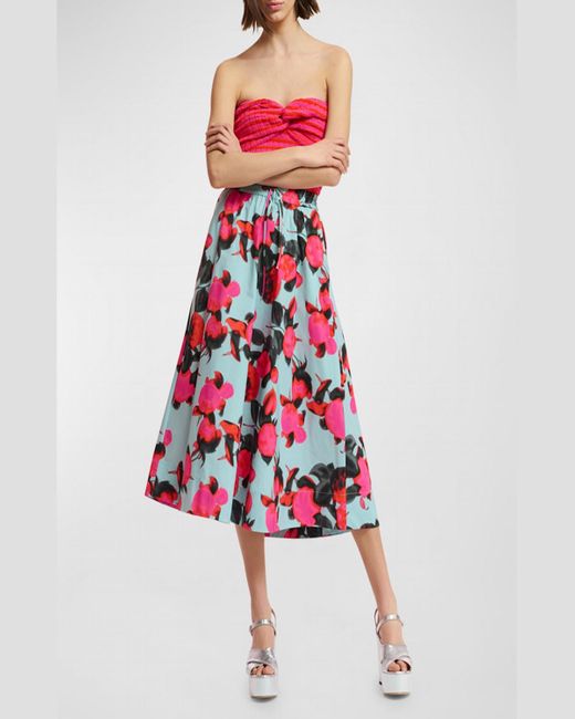 Essentiel Antwerp Fyrtales Drawstring Floral Midi Skirt in Red | Lyst