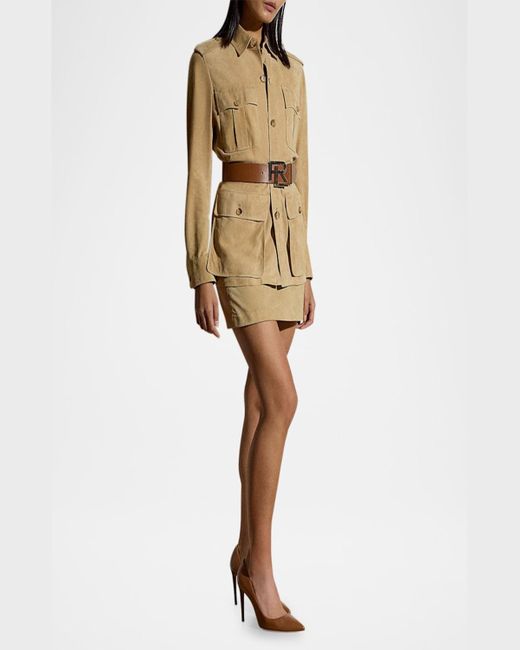 Ralph Lauren Gabbie Belted Suede Field Jacket in Natural | Lyst