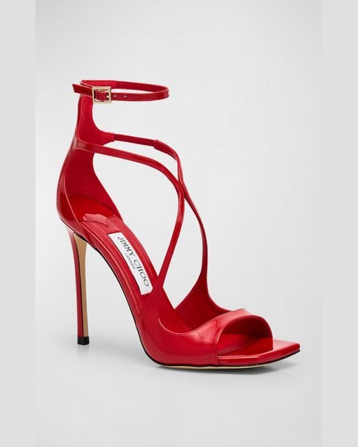 Jimmy Choo Azia Patent Strappy Stiletto Sandals in Red | Lyst