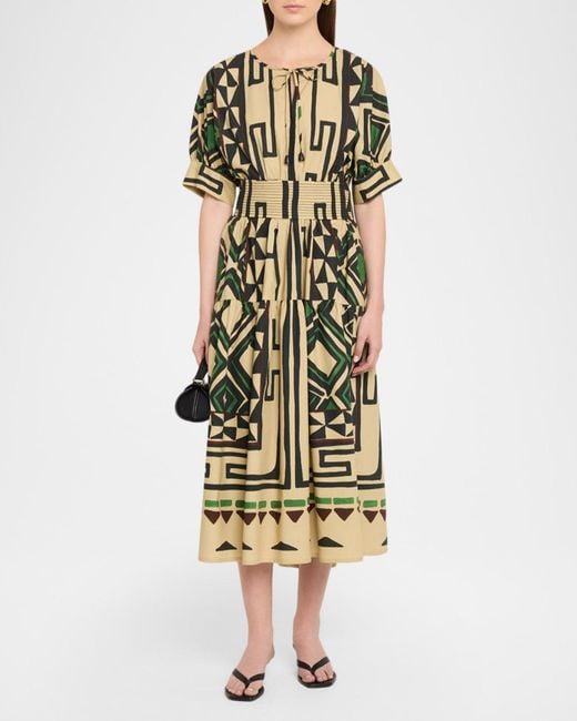 Maison Common Abstract Cotton Short-Sleeve Midi Dress in Metallic | Lyst