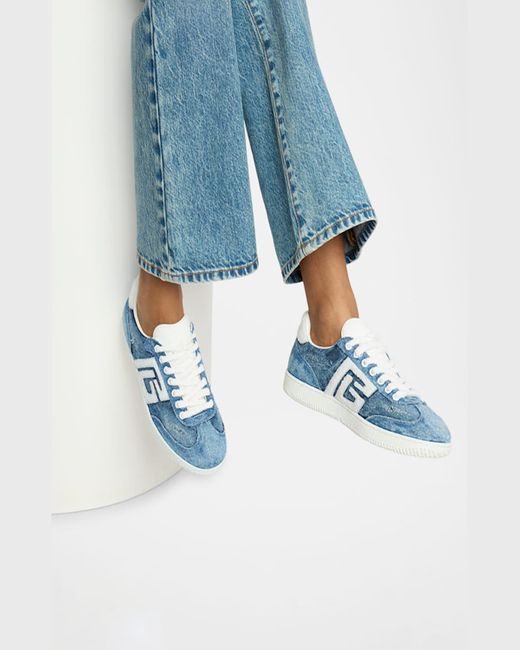 Balmain Swan Destroyed Denim Low-Top Sneakers in Blue | Lyst