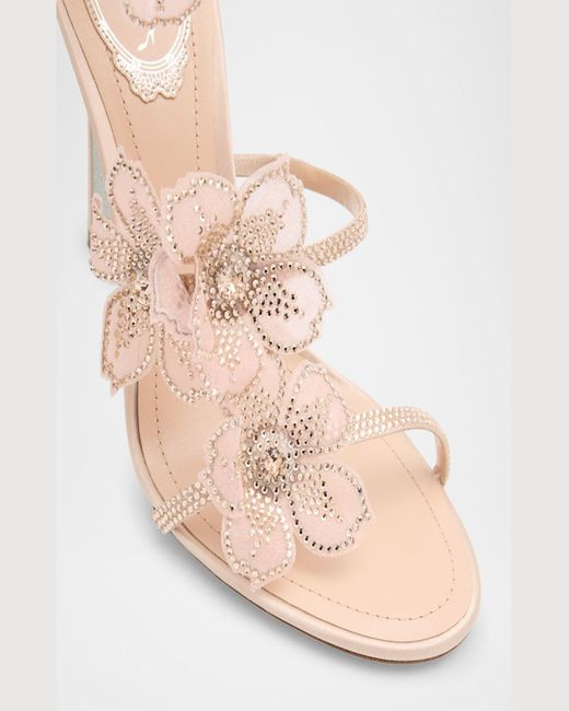 Rene Caovilla Floraine Crystal Flowers Satin Snake-Wrap Sandals in Pink ...