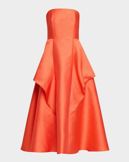 Shoshanna Pippa Strapless Draped Mikado Midi Dress in Red | Lyst