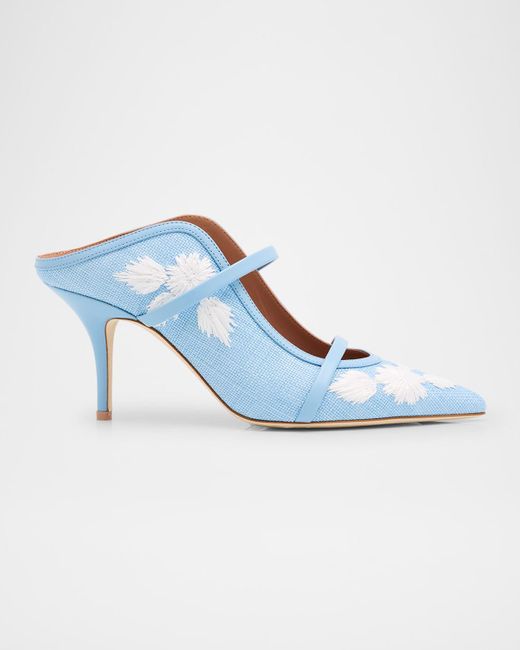 Malone Souliers Maureen Raffia Dual-Band Mule Pumps in Blue | Lyst
