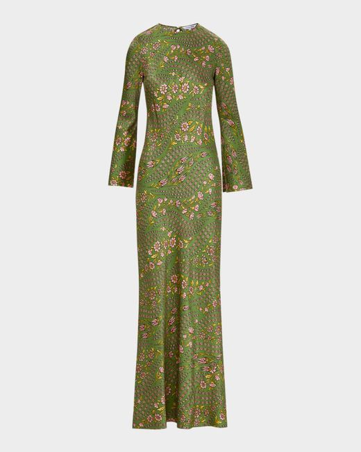 Veronica Beard Gemma Floral Long-Sleeve Maxi Dress in Green | Lyst