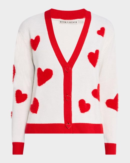 Alice + Olivia Bradley Heart Cardigan in White | Lyst