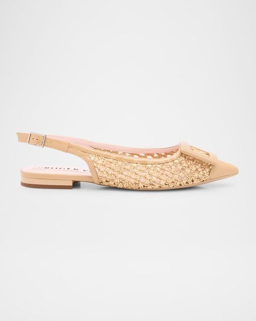 Roger Vivier Gommettine Bardo Leather & Raffia Slingback Ballet Flats ...